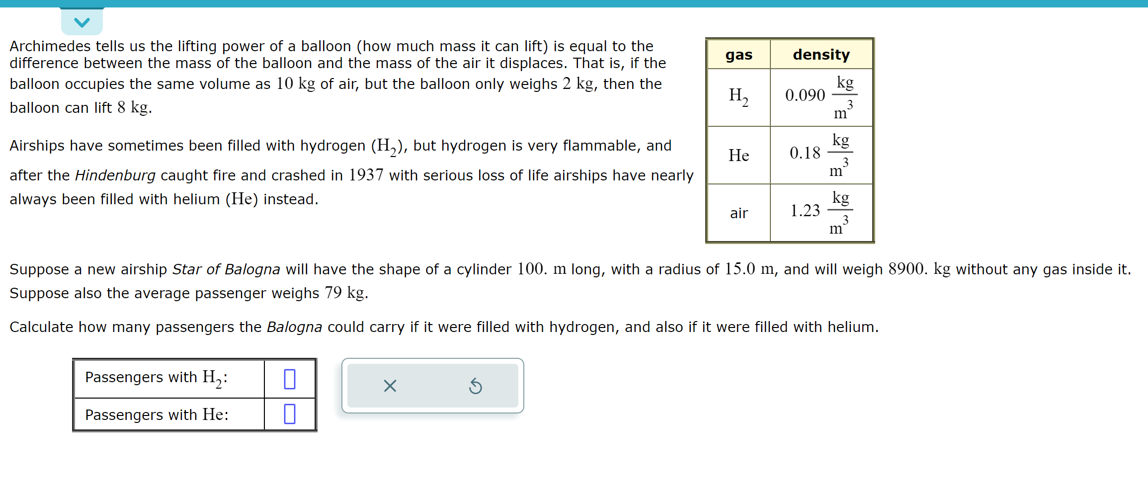 Solved Archimedes tells us the lifting power of a balloon | Chegg.com