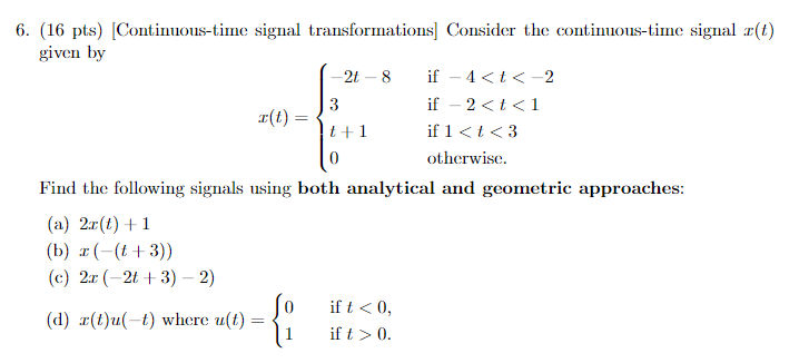 Solved 6. (16 pts) (Continuous-time signal transformations | Chegg.com