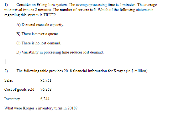 Solved 1) Consider an Erlang loss system. The average | Chegg.com