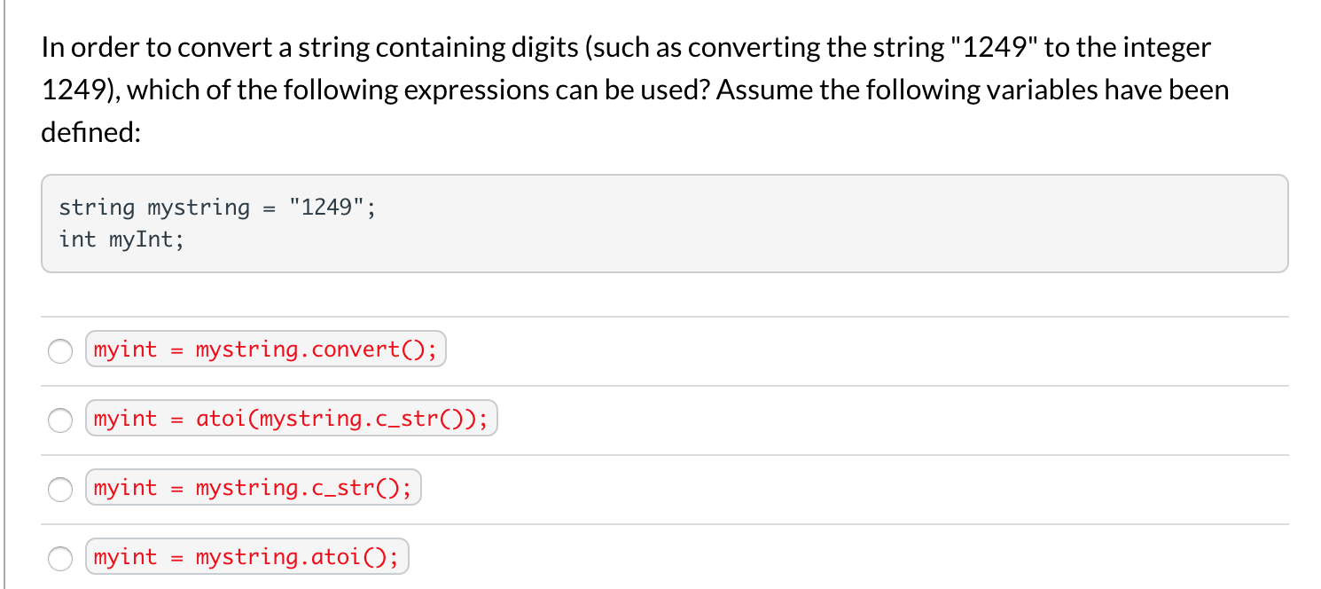Solved In order to convert a string containing digits (such | Chegg.com