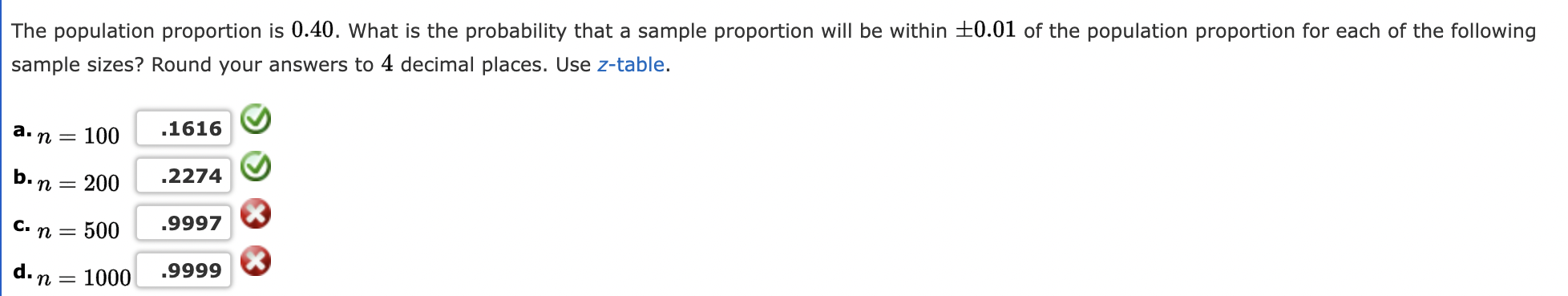 Solved The population proportion is 0.40 . What is the | Chegg.com