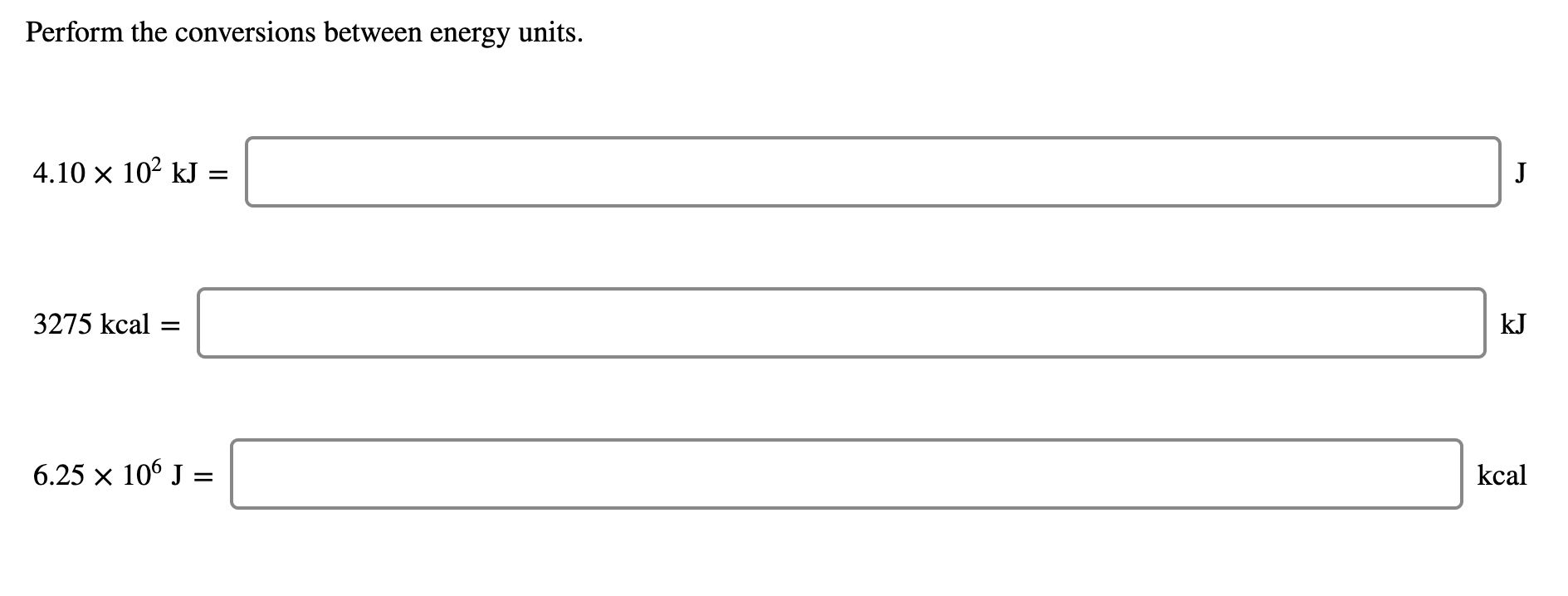 Solved Perform the conversions between energy units. 4.10 x | Chegg.com