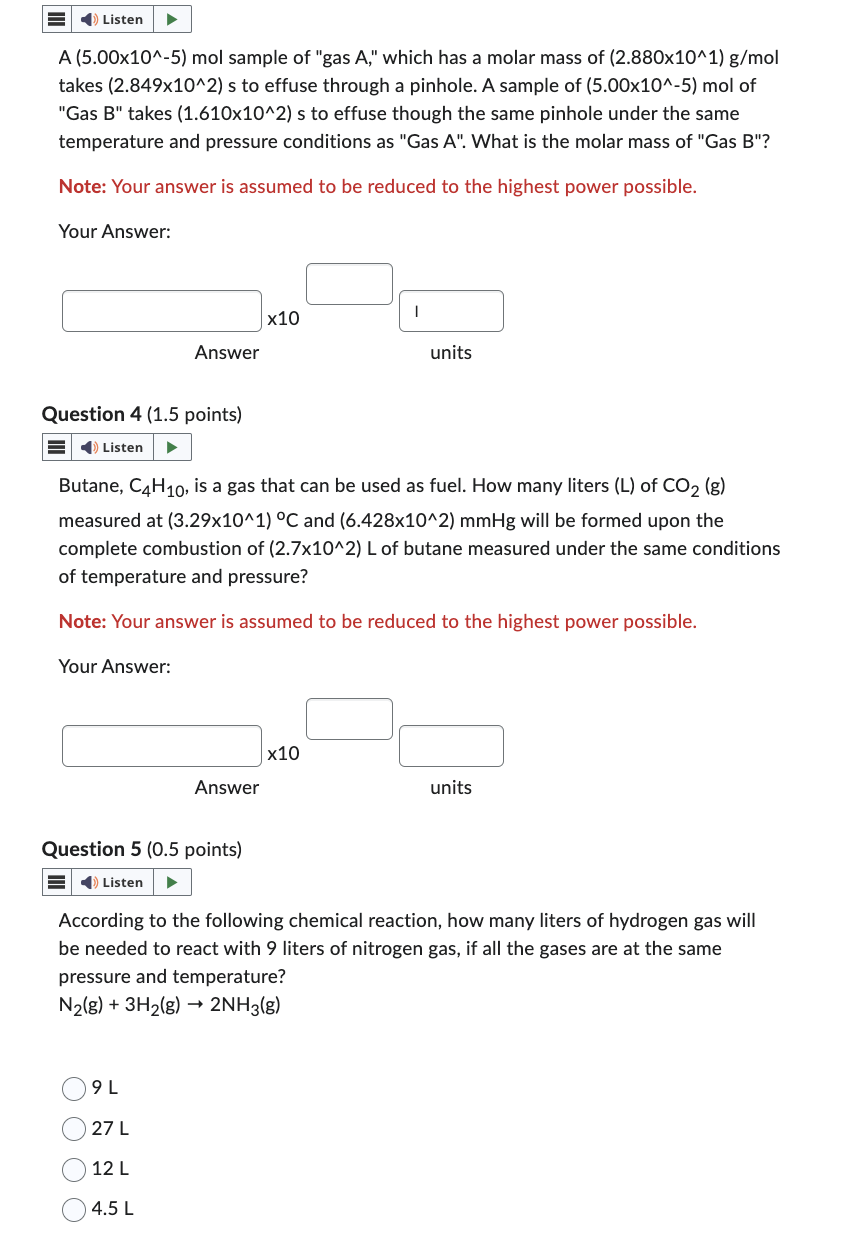 Solved A (5.00×10∧−5)mol sample of "gas A," which has a | Chegg.com