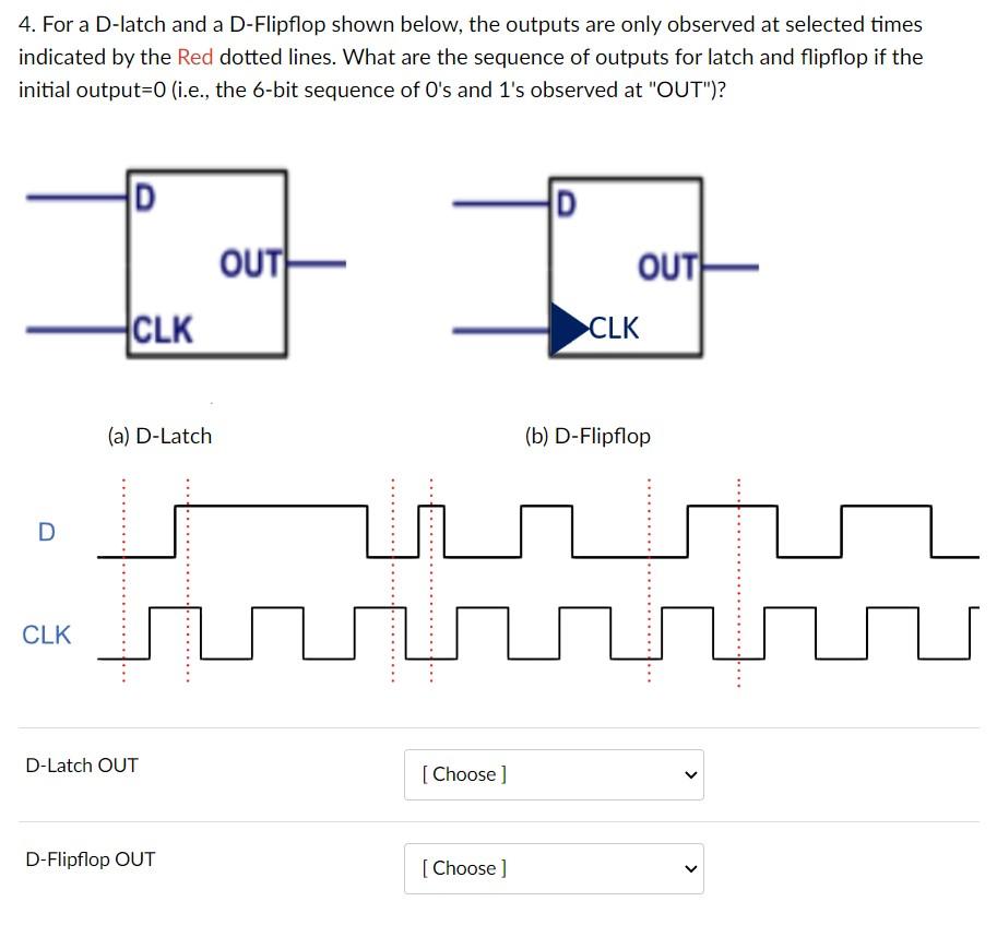 Solved 4. For a D-latch and a D-Flipflop shown below, the | Chegg.com