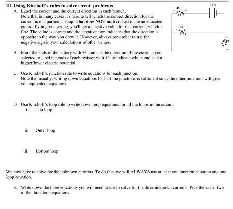 Solved III.Using Kirchoff's rules to solve circuit problems | Chegg.com