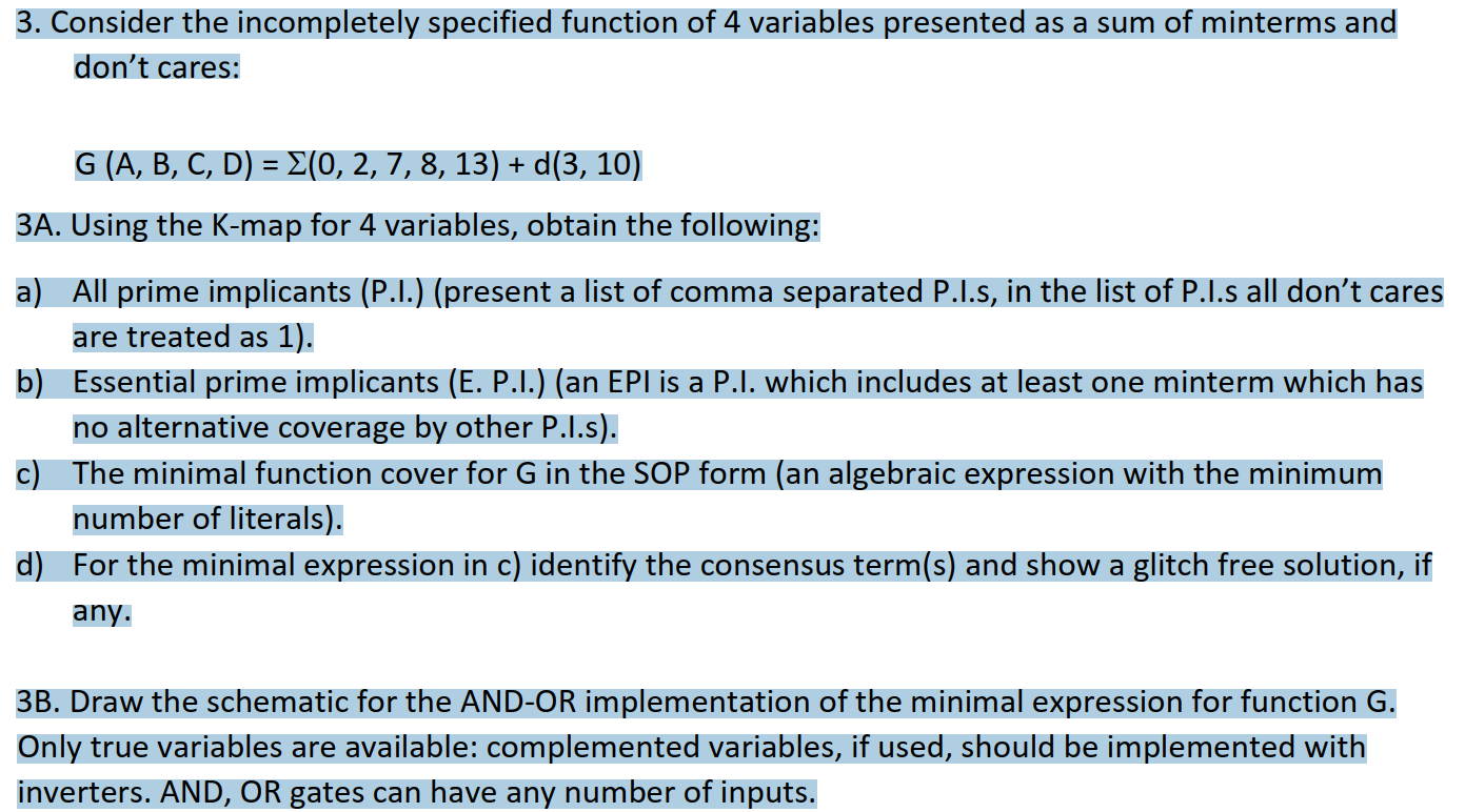Solved 3 Consider The Incompletely Specified Function Of 4 