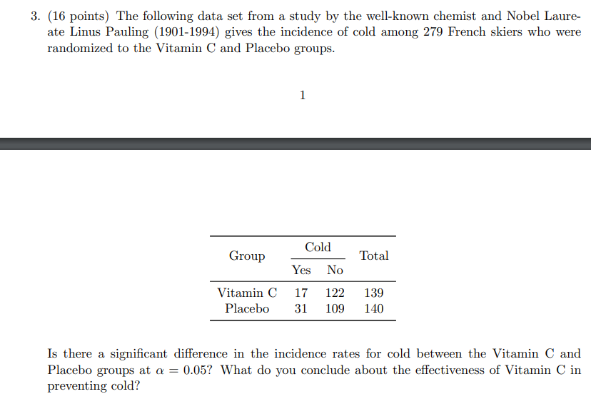 Solved 3. (16 points) The following data set from a study by | Chegg.com