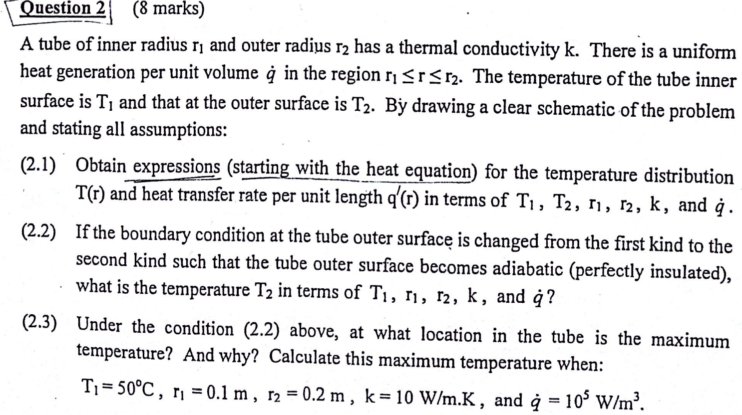 Solved Question 2 (8 marks) A tube of inner radius ri and | Chegg.com