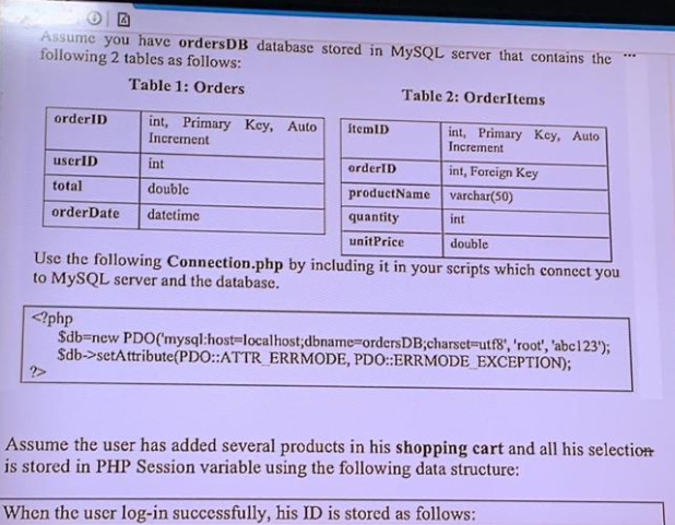 Solved Assume you have ordersDB database stored in MySQL | Chegg.com
