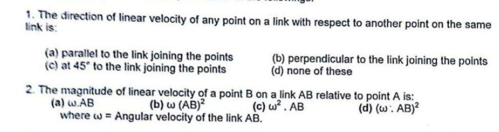 Solved 1. The direction of linear velocity of any point on a | Chegg.com