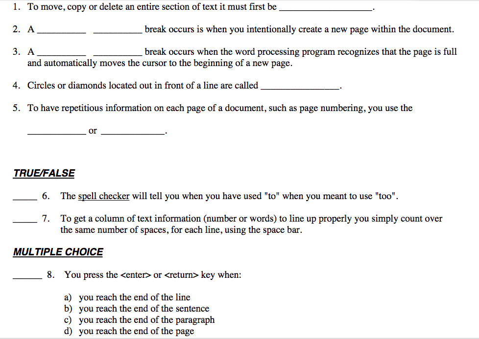 Solved 1 To Move Copy Or Delete An Entire Section Of Text Chegg