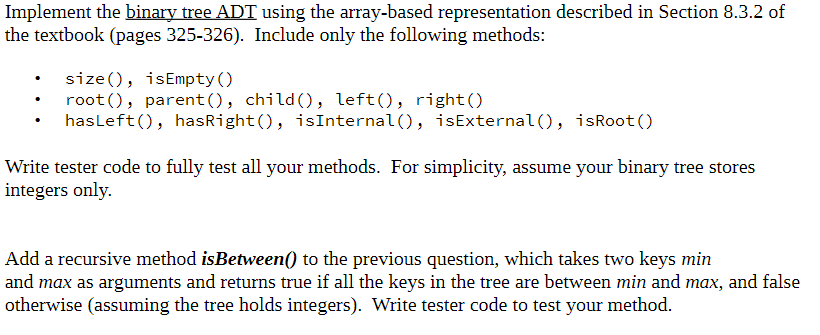 Implement The Binary Tree Adt Using The Array Based 2188