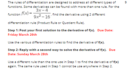 Solved 9 function f(x) = The rules of differentiation are | Chegg.com