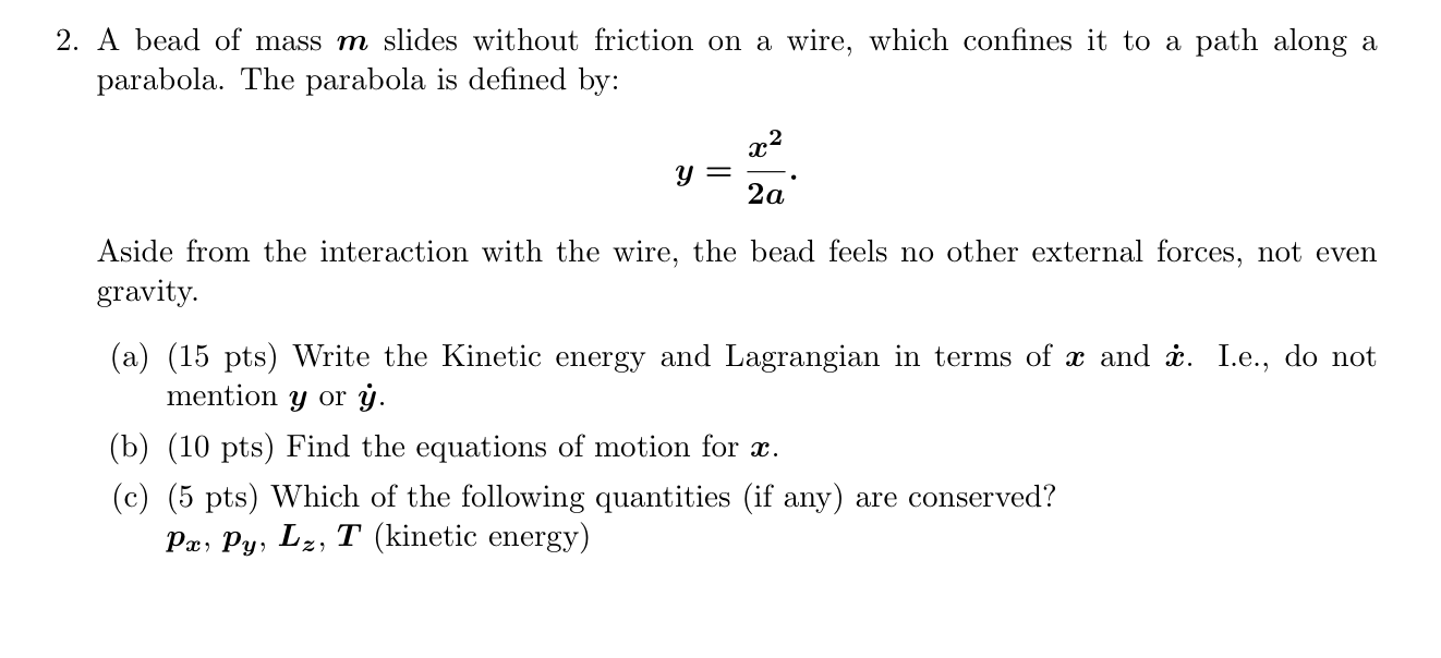 Solved A bead of mass m slides without friction on a wire, | Chegg.com