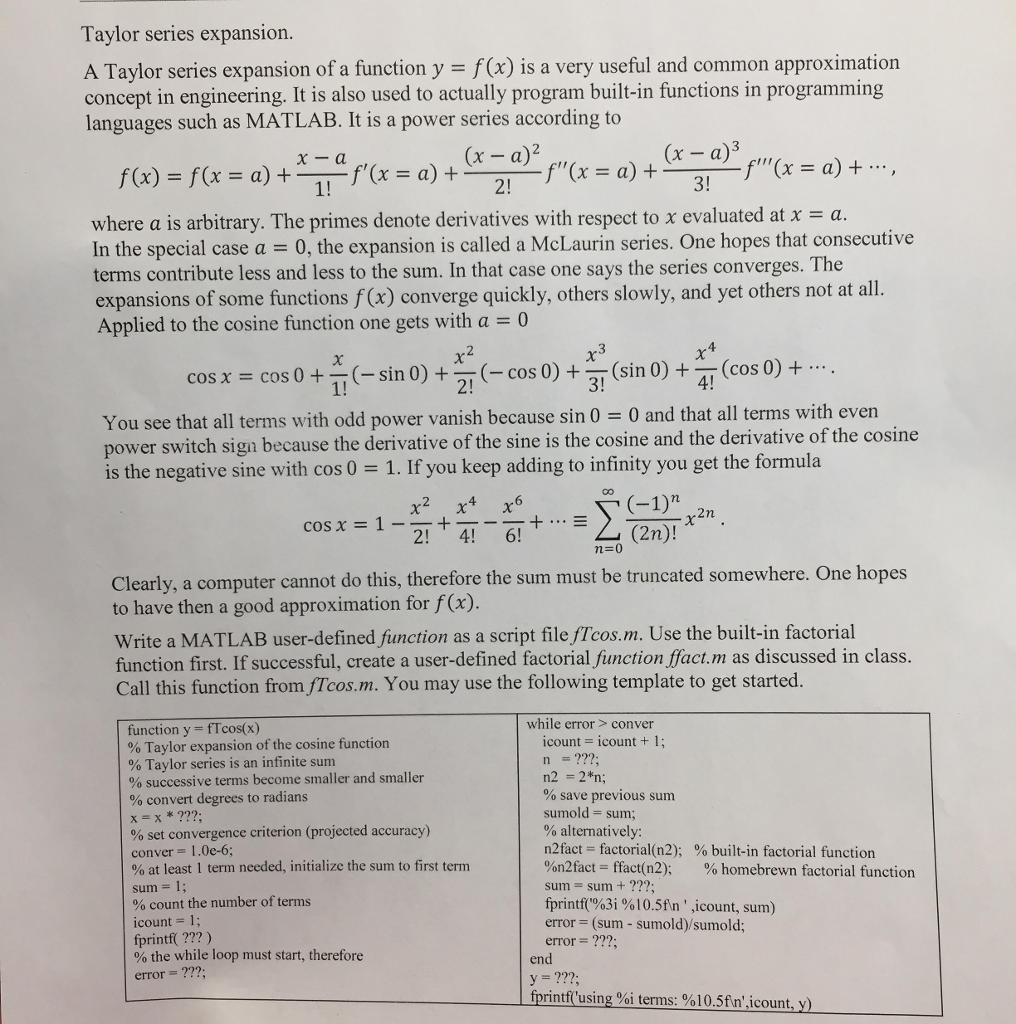 Solved Taylor series expansion A Taylor series expansion of | Chegg.com