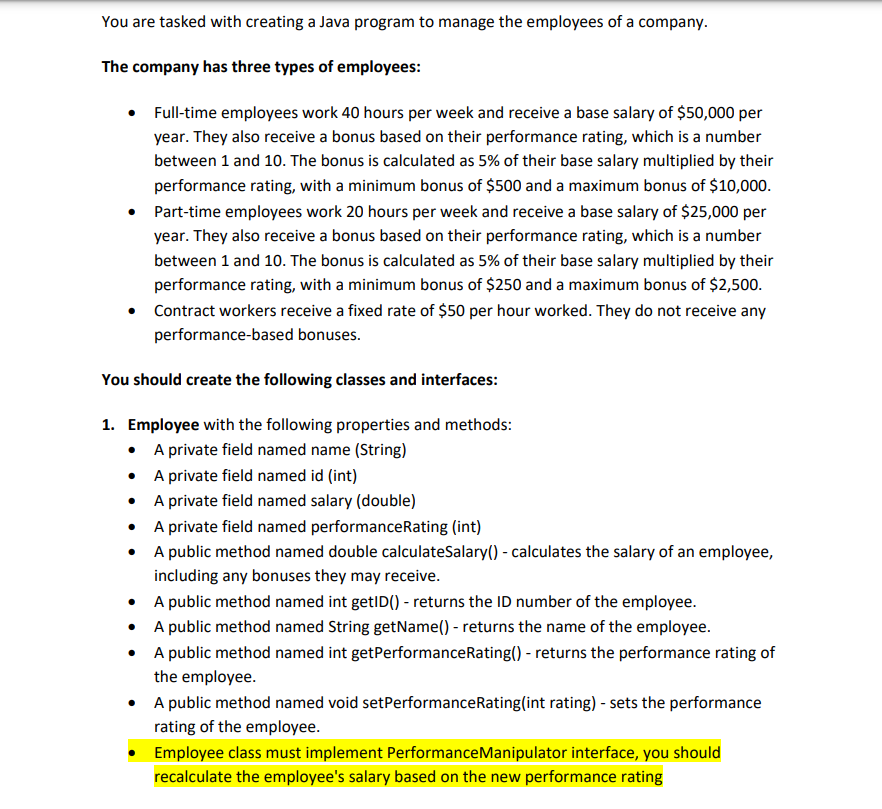 You are tasked with creating a Java program to manage | Chegg.com