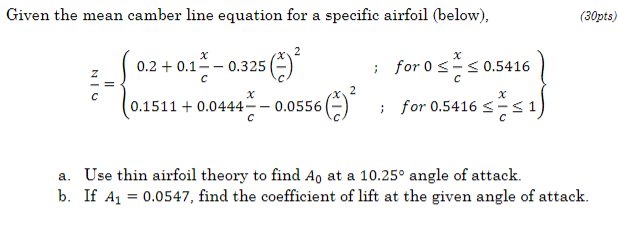 Solved Given the mean camber line equation for a specific | Chegg.com