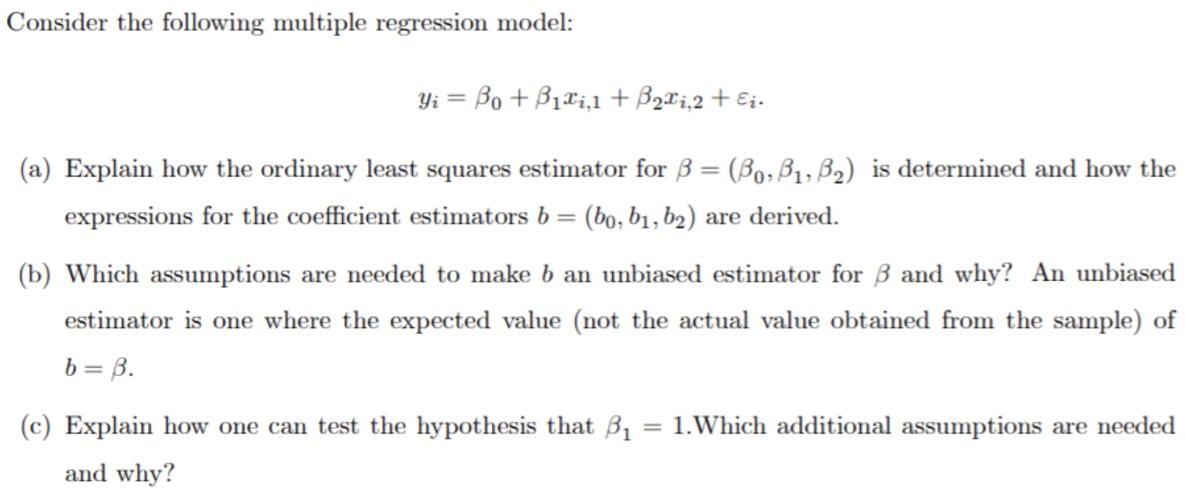Solved Consider the following multiple regression model: Yi | Chegg.com