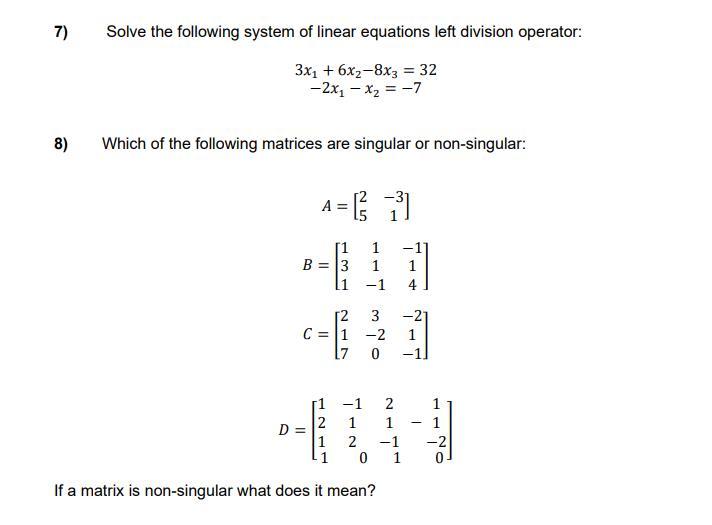 Solved 7) Solve the following system of linear equations | Chegg.com