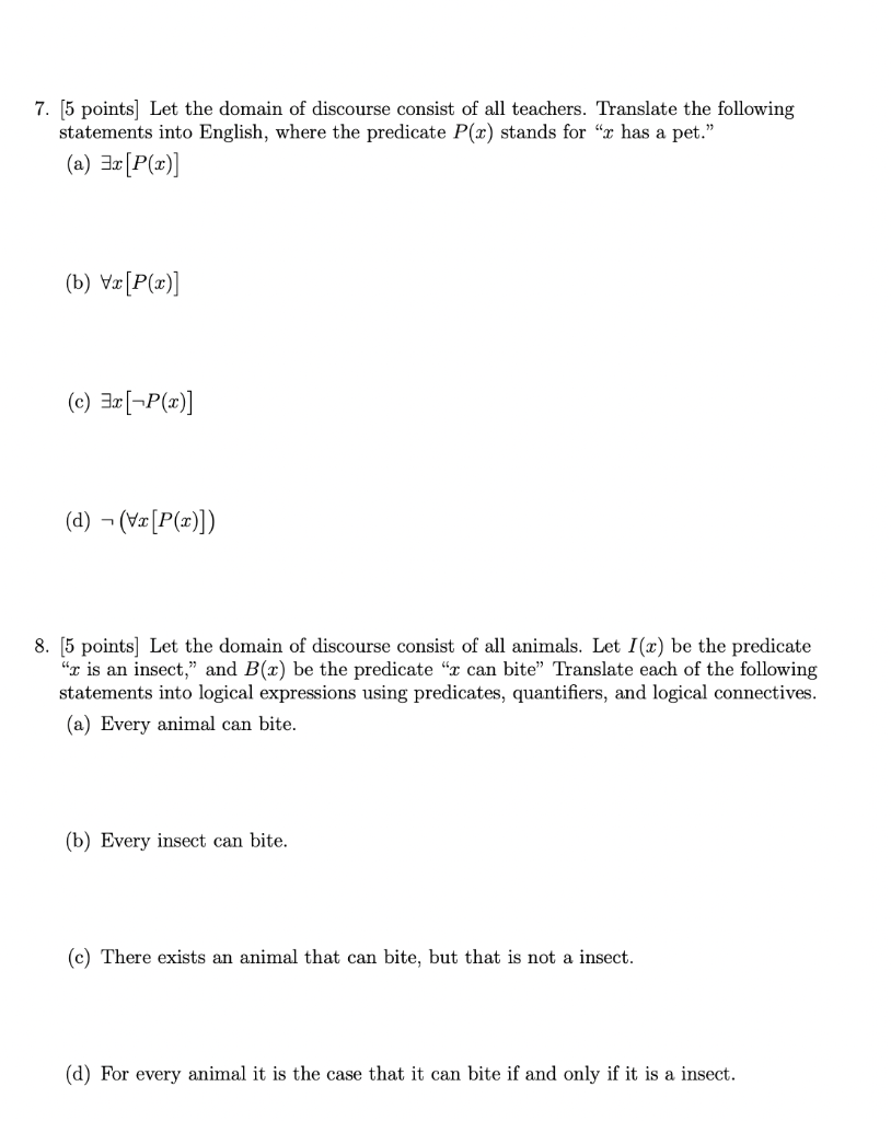 Solved 7. [5 points) Let the domain of discourse consist of | Chegg.com