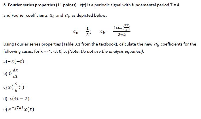Solved 5. Fourier series properties (11 points). x(t) is a | Chegg.com