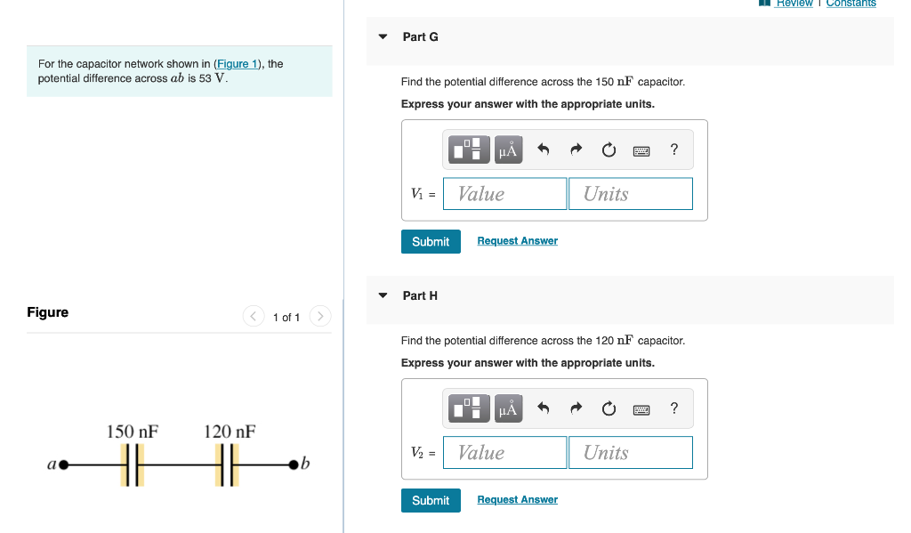 Solved Review I Constants Part A For the capacitor network | Chegg.com