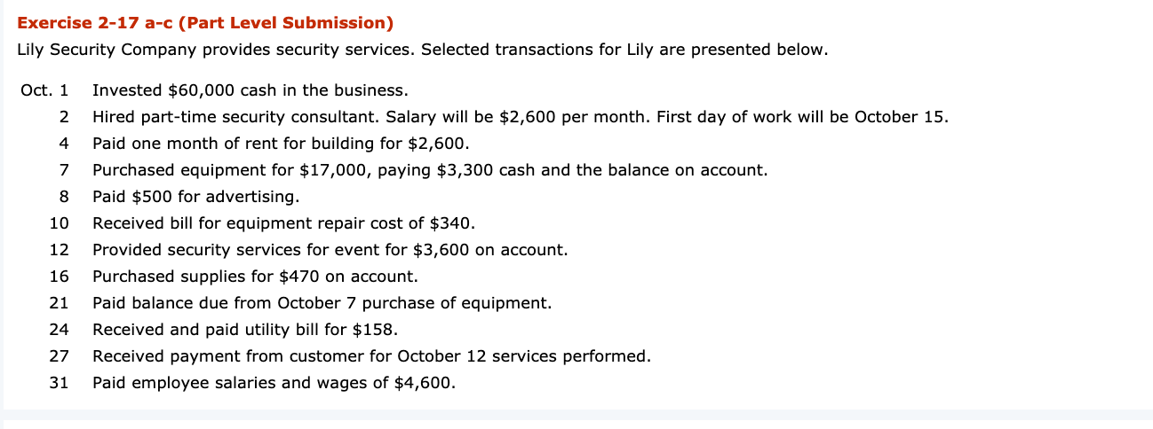 Solved Exercise 2-17 a-c (Part Level Submission) Lily | Chegg.com