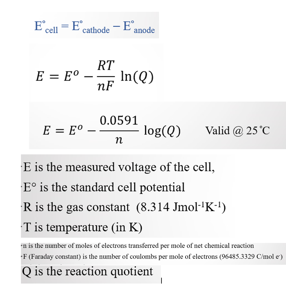 Solved Eºcell = E"cathode – E'anode E = - In(Q). E = E° - | Chegg.com