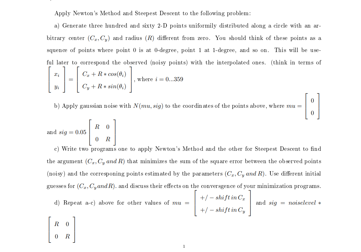 Apply Newton's Method and Steepest Descent to the | Chegg.com