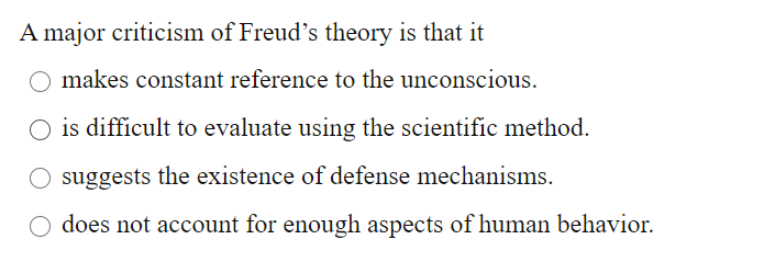Solved A major criticism of Freud's theory is that it O | Chegg.com