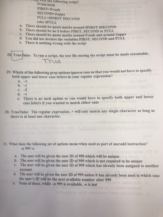 Solved wIth the following B script? #1/bin/bash FIRST-Frank | Chegg.com
