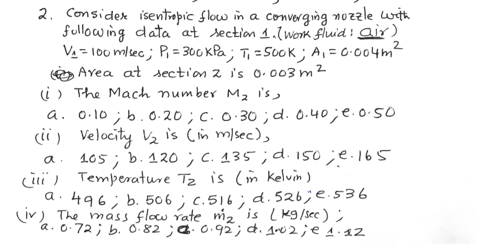 Solved a. 2. Consider isentropic flow in a converging nozzle | Chegg.com