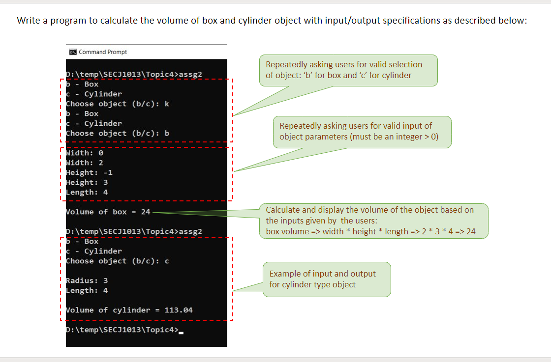 Solved Write a program to calculate the volume of box and | Chegg.com