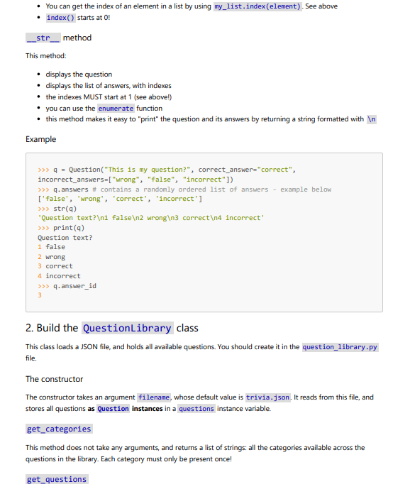Solved 1. Build the Question class You should create this | Chegg.com