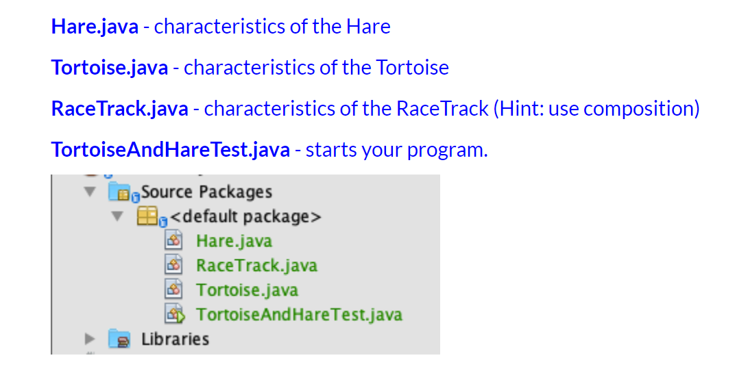 Solved Hare.java - characteristics of the Hare Tortoise.java | Chegg.com
