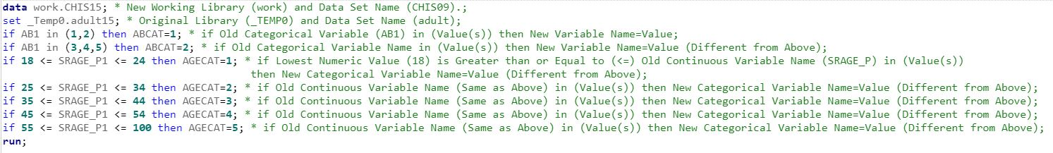 Solved In the data step the new variable for age AGECAT or | Chegg.com