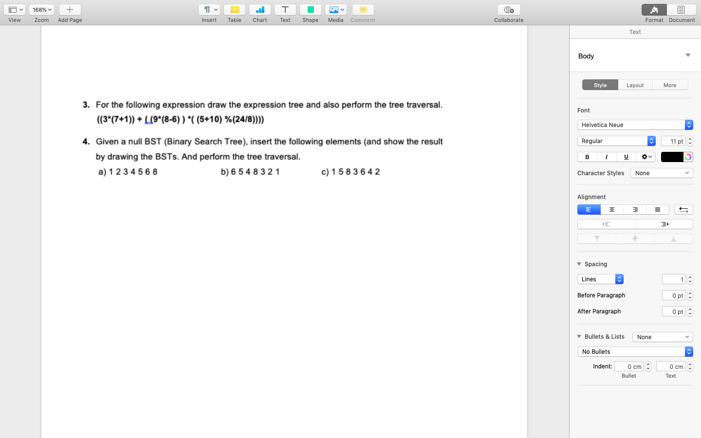 Solved o View 168% Zoom + Add Page 1 l T DE Insert Table | Chegg.com