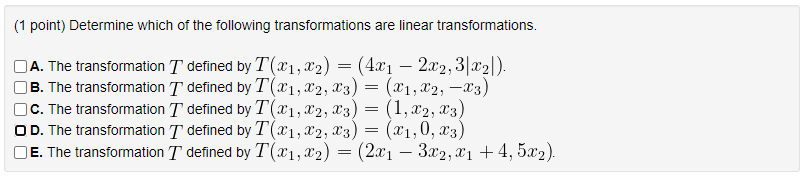 Solved 1 point) Determine which of the following | Chegg.com