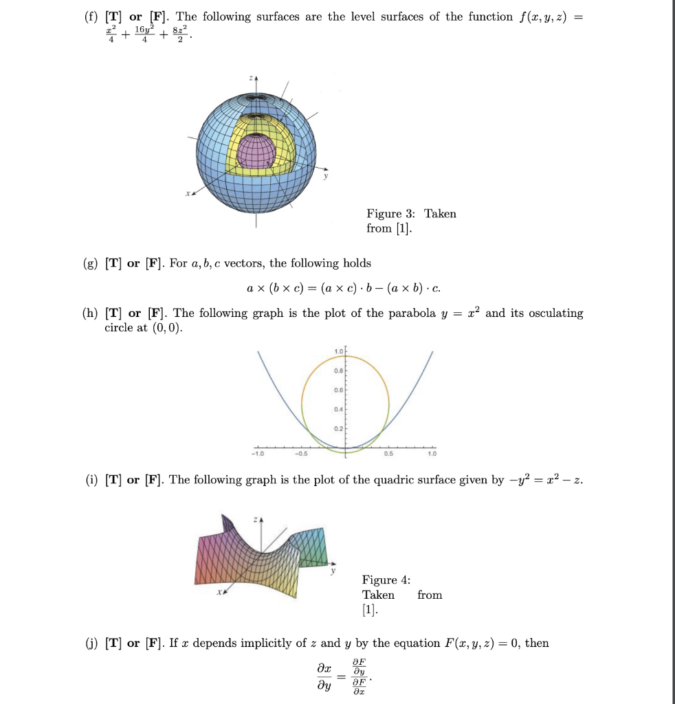 Solved (f) [T] or [F]. The following surfaces are the level | Chegg.com