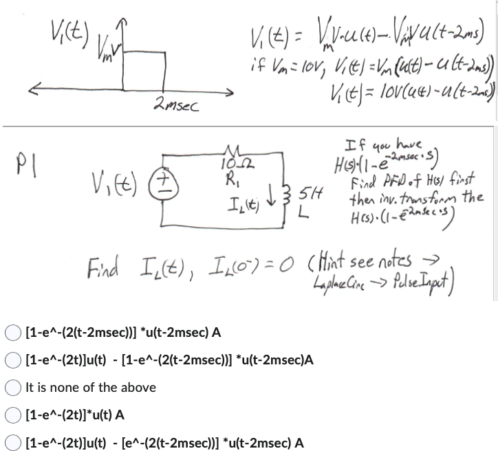 Solved \( \begin{array}{l}V_{1}(t)=V_{m} V \cdot u(t)-V_{m} | Chegg.com