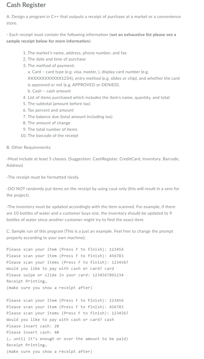 Solved Cash Register A. Design a program in C++ that outputs | Chegg.com