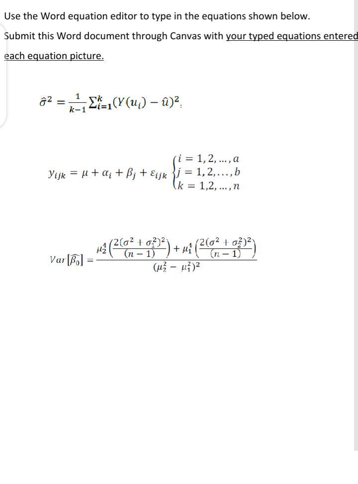 Use the Word equation editor to type in the equations | Chegg.com