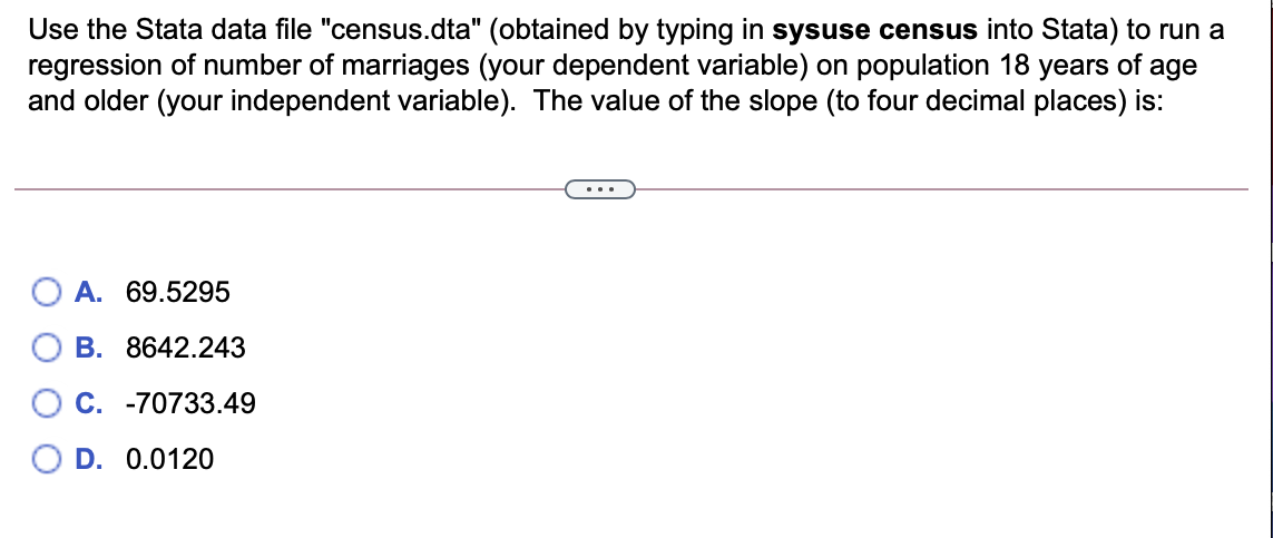 Use The Stata Data File Censusdta Obtained By 