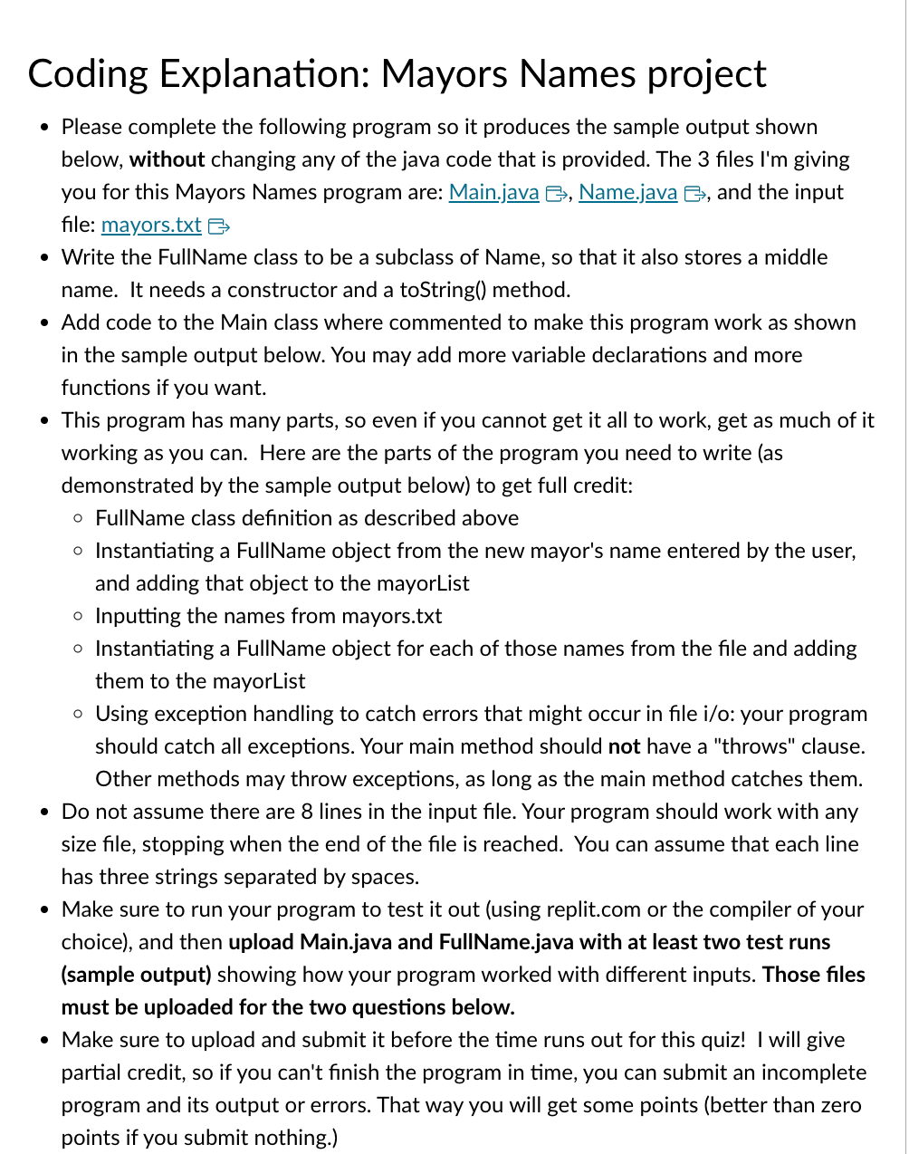 Solved Coding Explanation: Mayors Names project - Please | Chegg.com