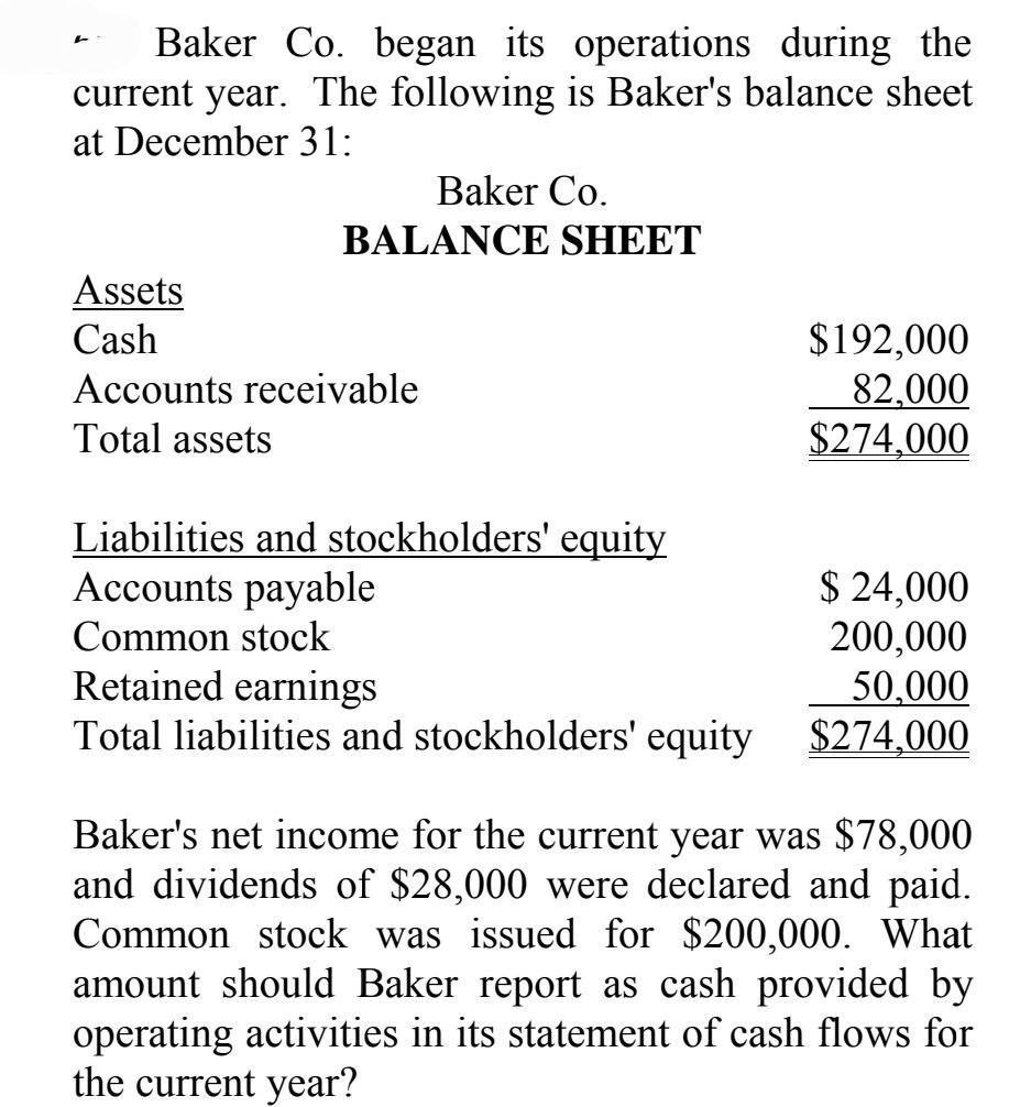 Solved E- Baker Co. began its operations during the current | Chegg.com