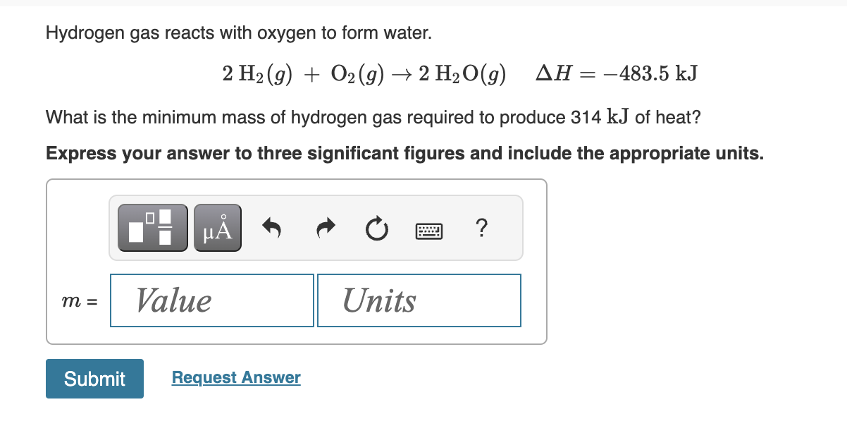 Solved Hydrogen gas reacts with oxygen to form water. | Chegg.com
