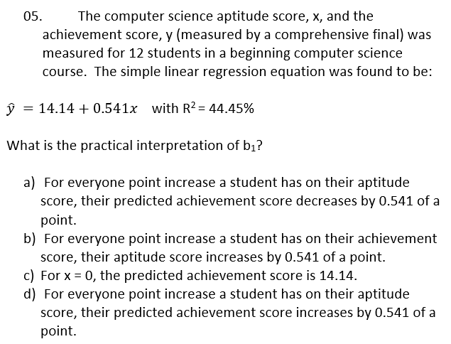 Solved 05. The computer science aptitude score, x, and the | Chegg.com