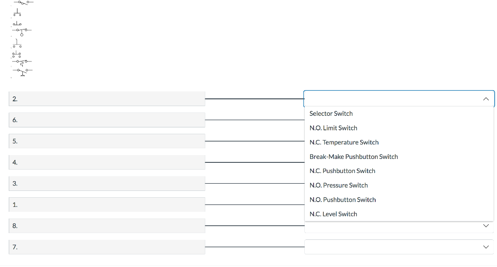 Solved 2. 6. Selector Switch N.O. Limit Switch 5. N.C. | Chegg.com