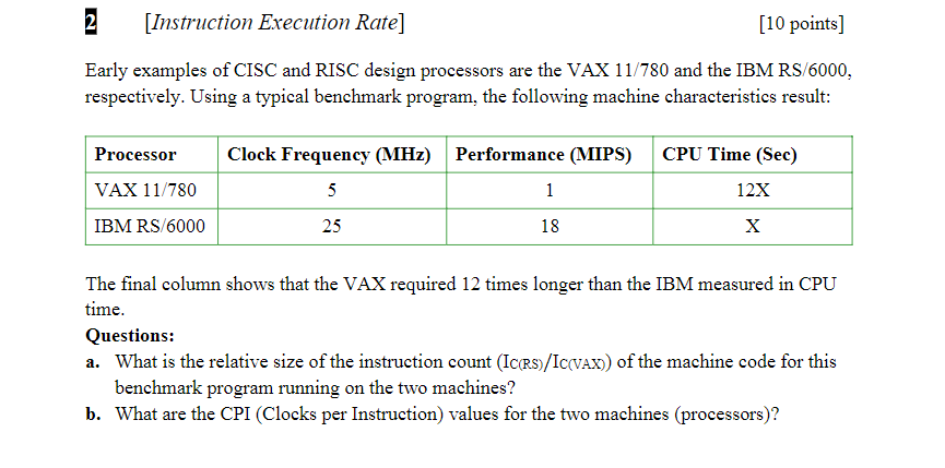 Solved 2 [instruction Execution Rate] [10 Points] Early