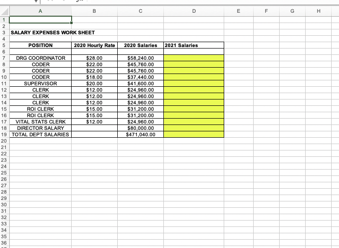 Using the attached 2020 Salary Worksheet, calculate a | Chegg.com